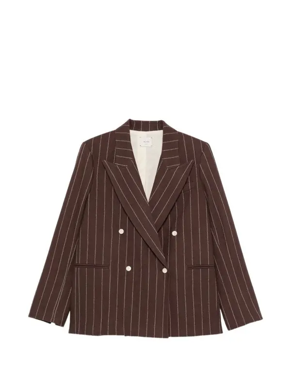 ALYSI Wool Striped Double-breasted Jacket - Brown