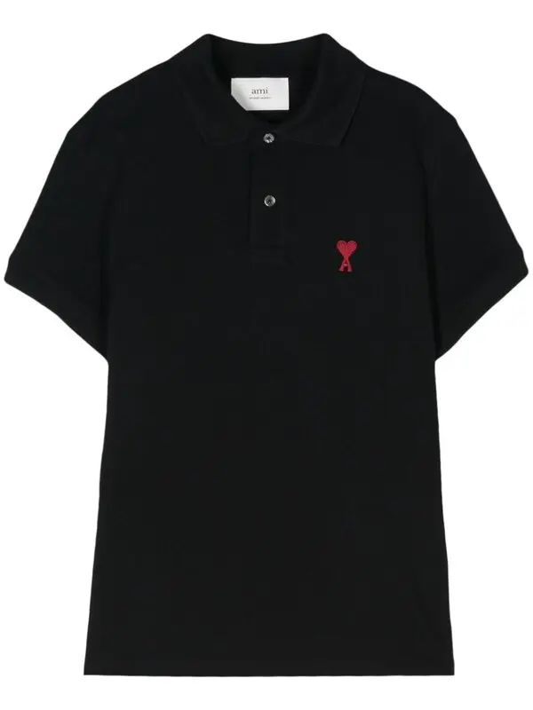 AMI Paris De Coeur Cotton Polo Shirt - Black