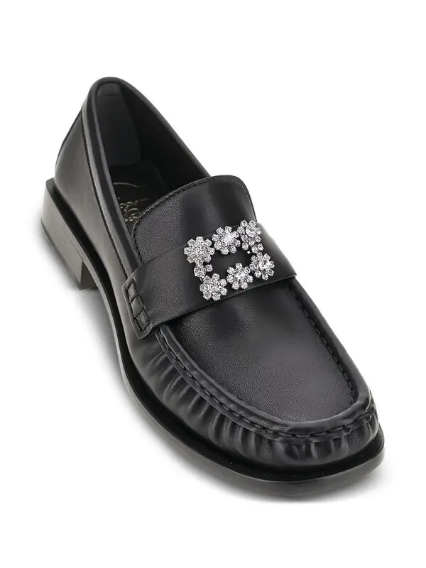 ROGER VIVIER Viv Moc Strass Embellished Leather Loafers