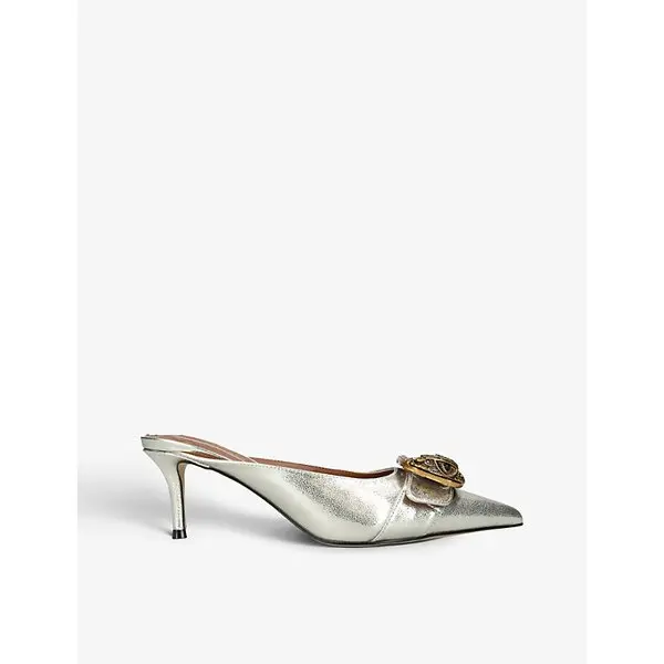 Kurt Geiger Mayfair Buckle-embellished Leather Heeled Mules - Silver