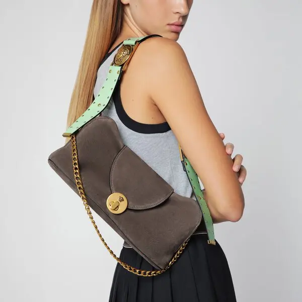 Versace Vivian Pouch In Taupe/mint Suede - Brown