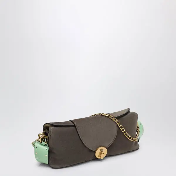 Versace Vivian Pouch In Taupe/mint Suede - Brown