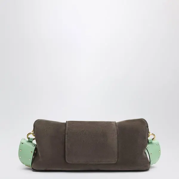 Versace Vivian Pouch In Taupe/mint Suede - Brown
