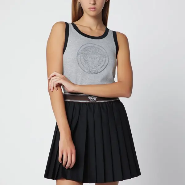 Versace Light Cotton Jersey T-shirt With Logo Print - Grey
