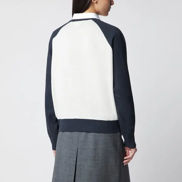 Prada Natural/navy Blue Cotton Crewneck Sweatshirt