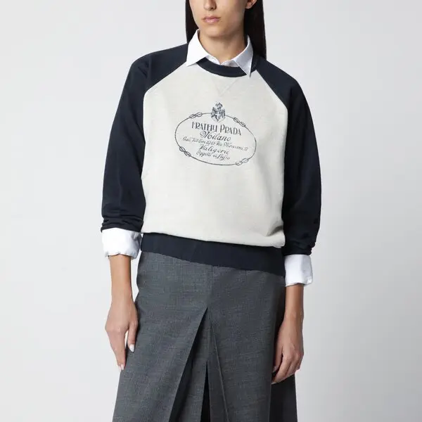 Prada Cotton Crewneck Sweatshirt With Embroidered Logo - White
