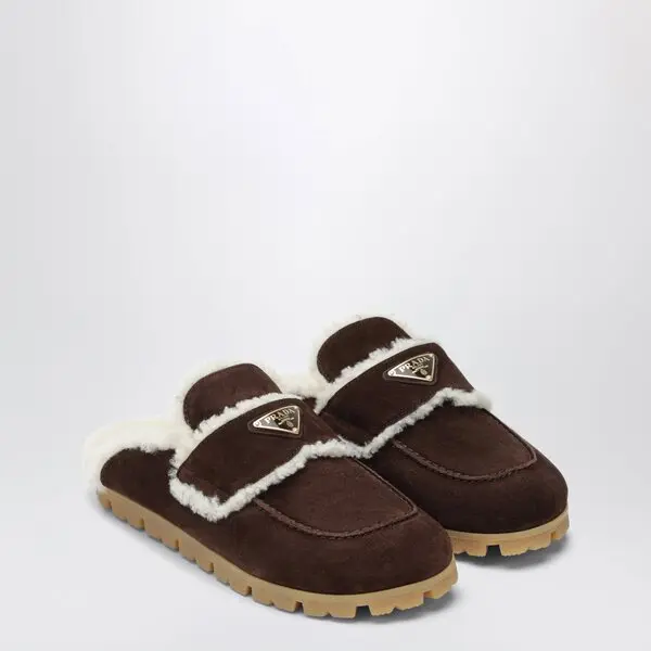 Prada Suede And Shearling Clogs