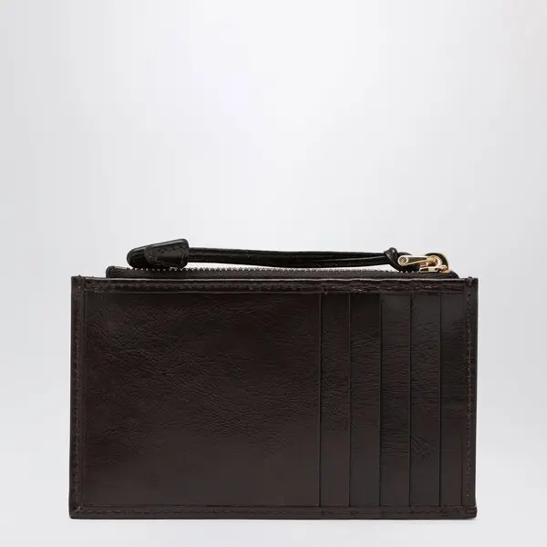Prada Dark Calf Leather Zip Card Holder