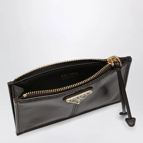 Prada Dark Calf Leather Zip Card Holder