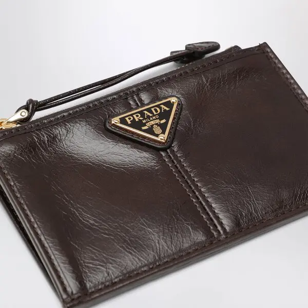 Prada Dark Calf Leather Zip Card Holder