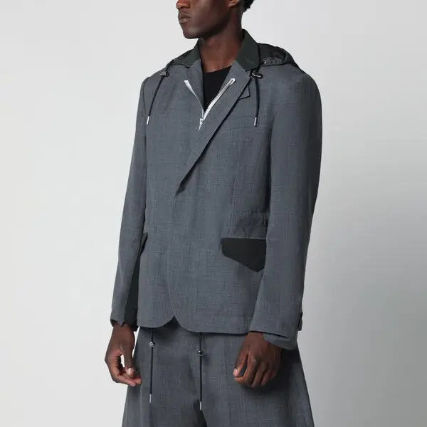 Sacai Khaki Wool And Nylon Jacket - Grey
