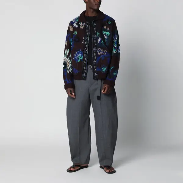 Sacai Brown Wool Jacket With Floral Pattern