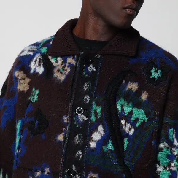 Sacai Brown Wool Jacket With Floral Pattern