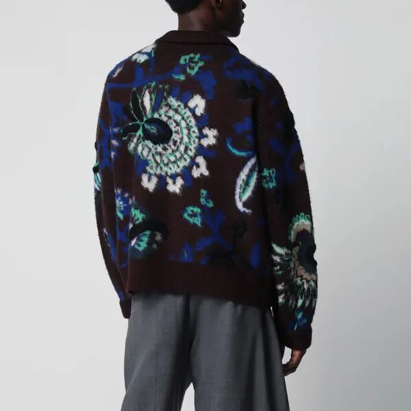 Sacai Brown Wool Jacket With Floral Pattern