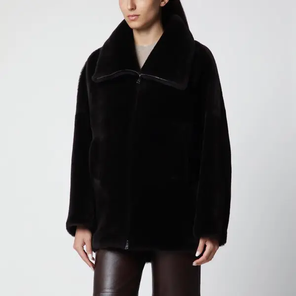 BLANCHA Chocolate Zip-up Shearling Jacket - Brown