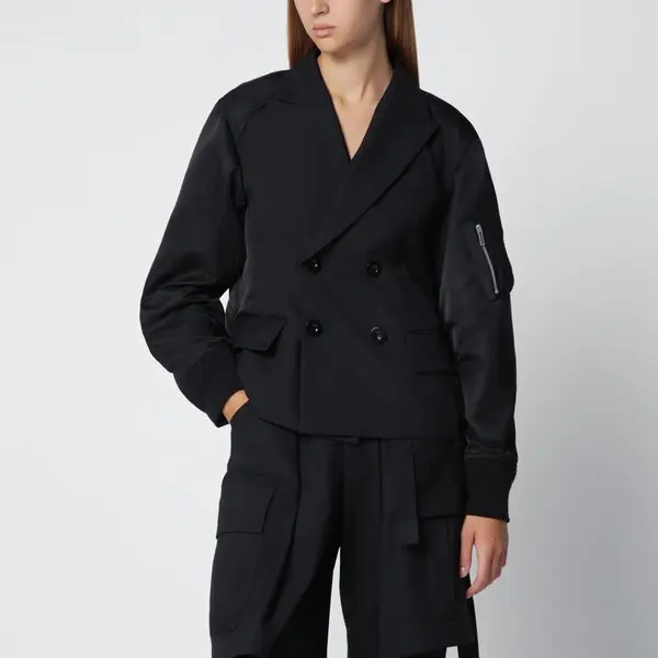 Sacai Double-breasted Wool And Nylon Blend Jacket - Black