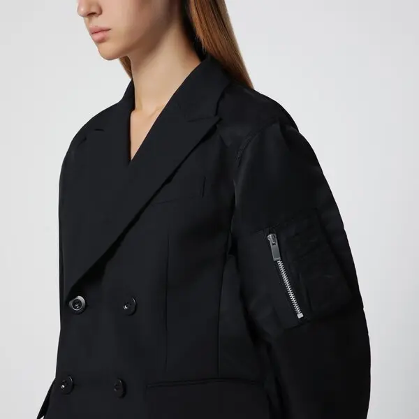 Sacai Double-breasted Wool And Nylon Blend Jacket