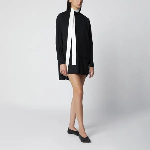 Sacai Wool-blend Mini Shirt Dress With Integrated Scarf