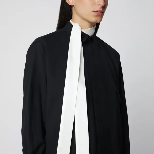 Sacai Wool-blend Mini Shirt Dress With Integrated Scarf