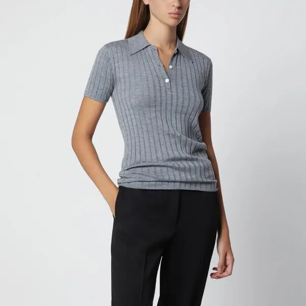 TOTEME Mélange Ribbed Cashmere And Silk Polo - Grey