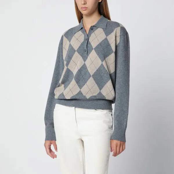 RÓHE Polo With Beige Argyle Pattern In Wool Blend