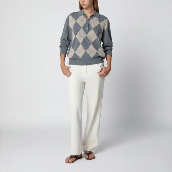 RÓHE Polo With Beige Argyle Pattern In Wool Blend