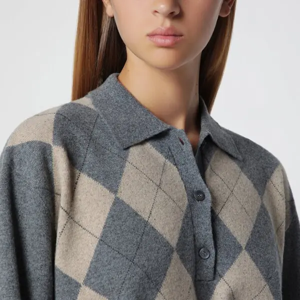 RÓHE Polo With Beige Argyle Pattern In Wool Blend