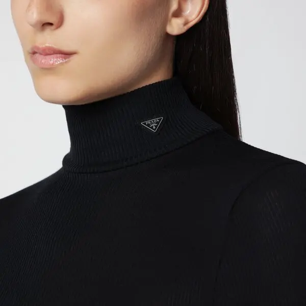 Prada Ribbed Turtleneck Sweater With Triangle Logo