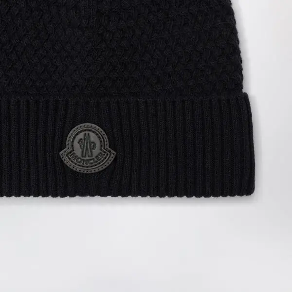 Moncler Wool Beanie With Logo Patch - Blue