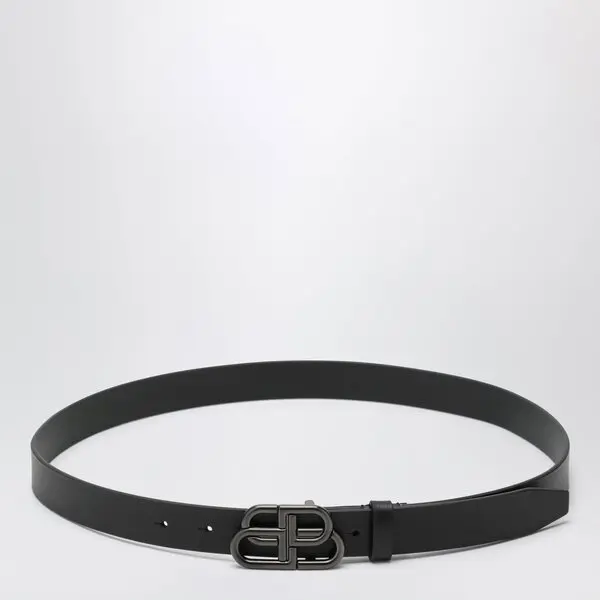 Balenciaga Slim Bb Belt In Calfskin Leather - Black