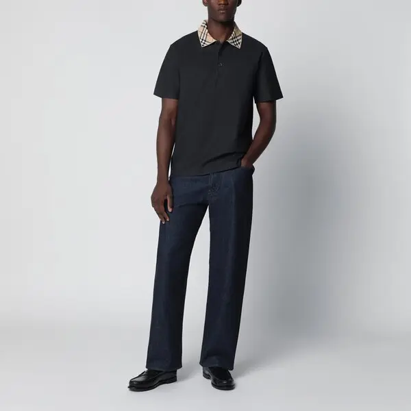 Burberry Dark Polo Shirt With Check Collar
