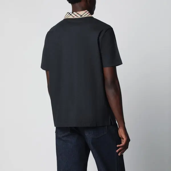 Burberry Dark Polo Shirt With Check Collar