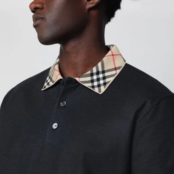 Burberry Dark Polo Shirt With Check Collar