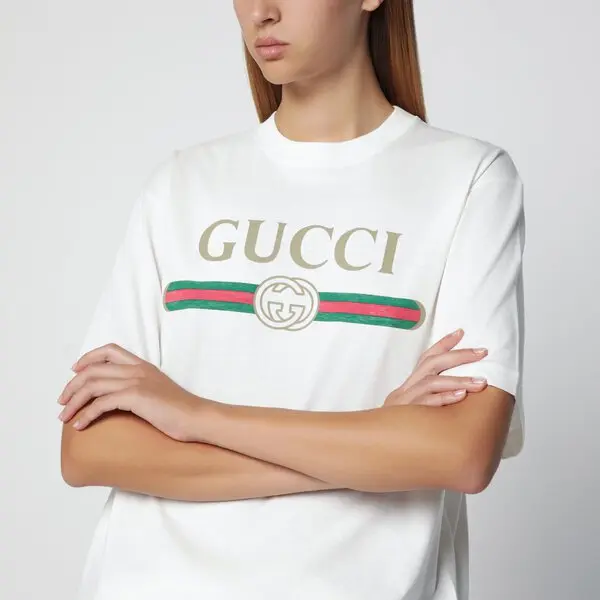Gucci Cotton And Silk Jersey T-shirt With Logo Print - White