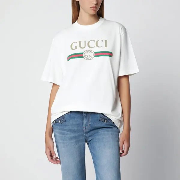 Gucci Cotton And Silk Jersey T-shirt With Logo Print - White