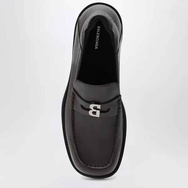 Balenciaga Mocha Leather Loafers With Bb Logo Detail