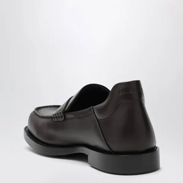 Balenciaga Mocha Leather Loafers With Bb Logo Detail
