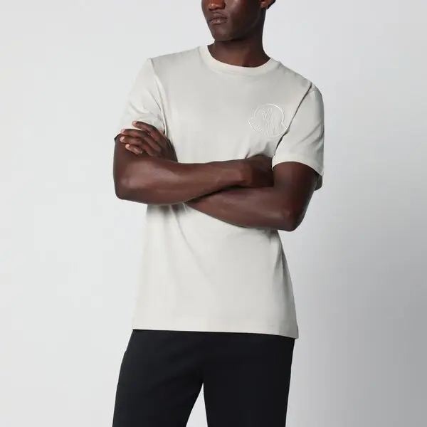 Moncler Cotton T-shirt With Embroidered Logo - Beige