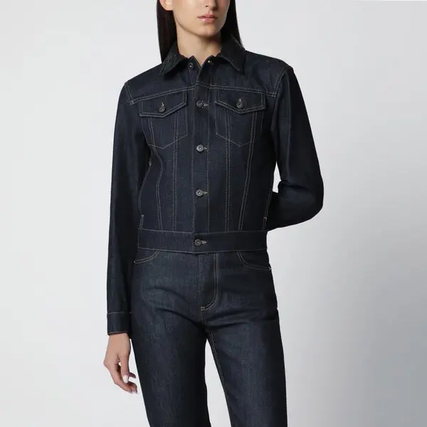 Bottega Veneta Denim Jacket With Intrecciato Collar - Blue