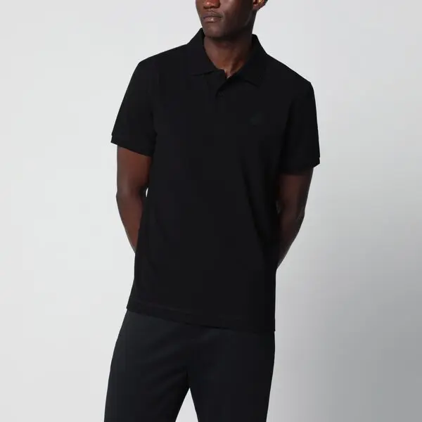 Moncler Cotton Piqué Polo Shirt With Logo Patch - Black