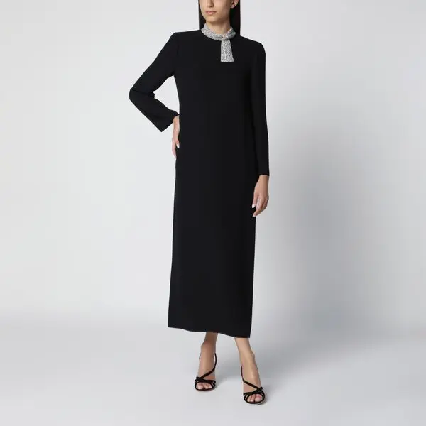 Valentino Garavani Silk Cady Couture Dress With Rhinestone Embellishment - Black