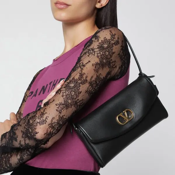 Valentino Garavani Small Devain Leather Shoulder Bag - Black
