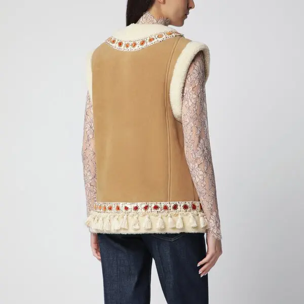 Valentino Garavani Camel Shearling And Suede Vest