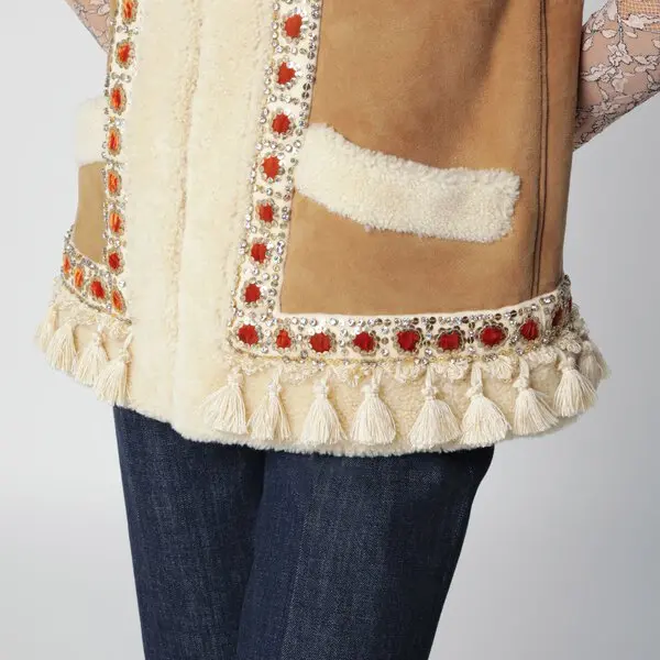Valentino Garavani Camel Shearling And Suede Vest