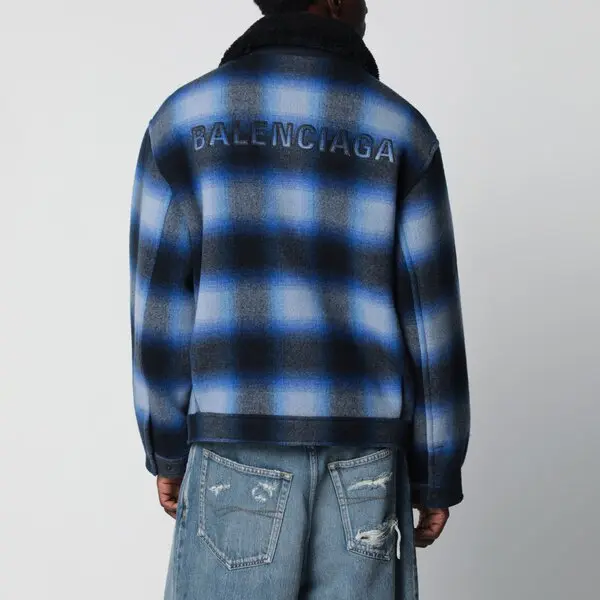 Balenciaga Plaid Wool Flannel Bomber Jacket