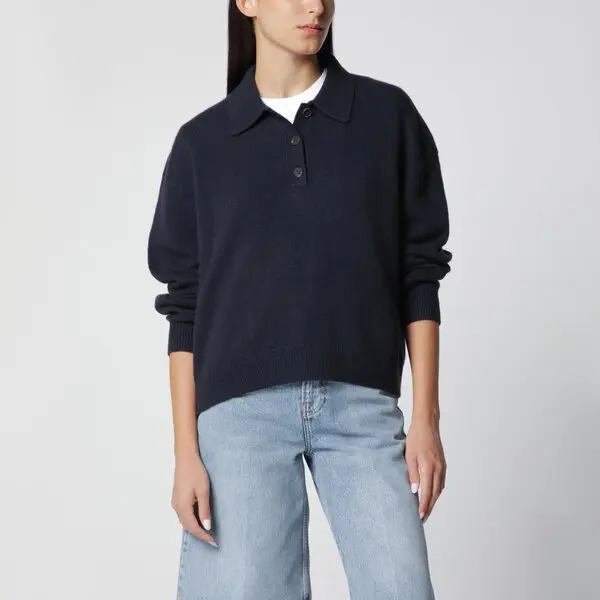 ANINE BING Navy Cashmere Polo Sweater - Blue