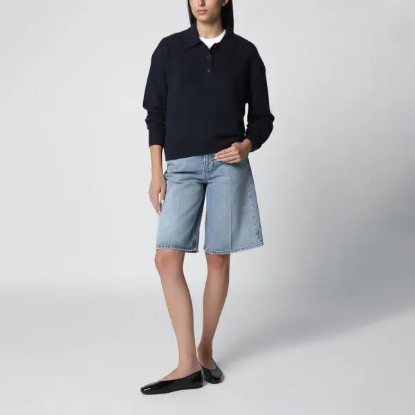 ANINE BING Navy Cashmere Polo Sweater - Blue