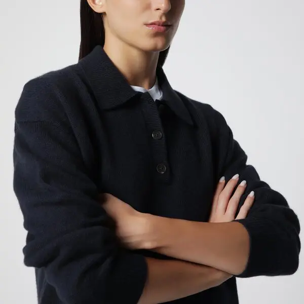 ANINE BING Navy Cashmere Polo Sweater - Blue