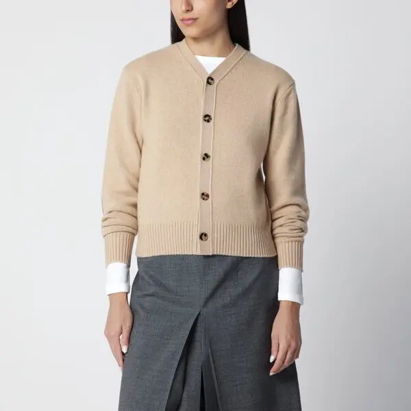 Bottega Veneta Cardigan With Intrecciato Elbow Patches - Beige