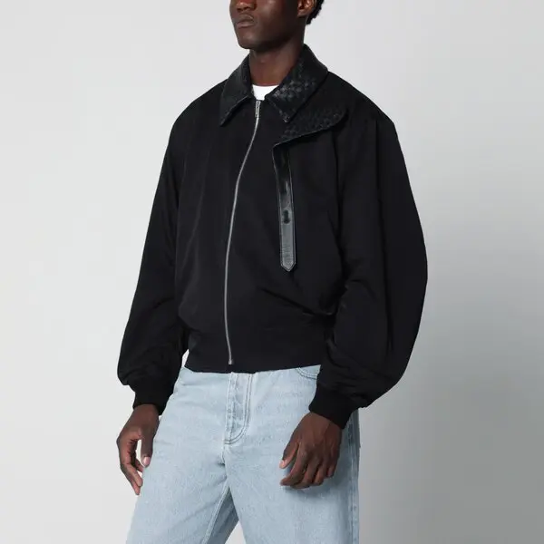 Bottega Veneta Zip-up Jacket With Intrecciato Collar - Black